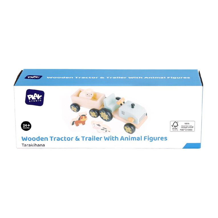 Play Studio Wooden Tractor & Trailer With Animal Figures | The Warehouse