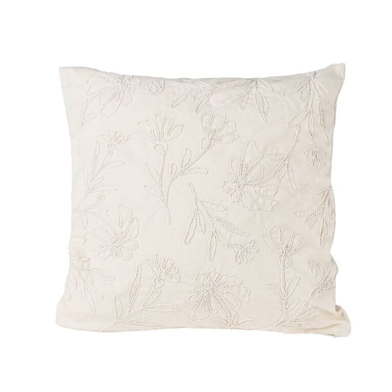 Living & Co Cushion Embroidered Floral Natural 45cm x 45cm Natural ...