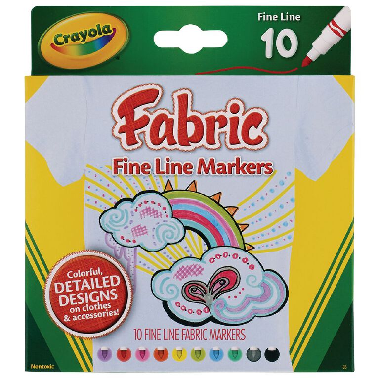 Crayola Fine Line Fabric Markers Multi-Coloured 10 Pack Multi-Coloured ...