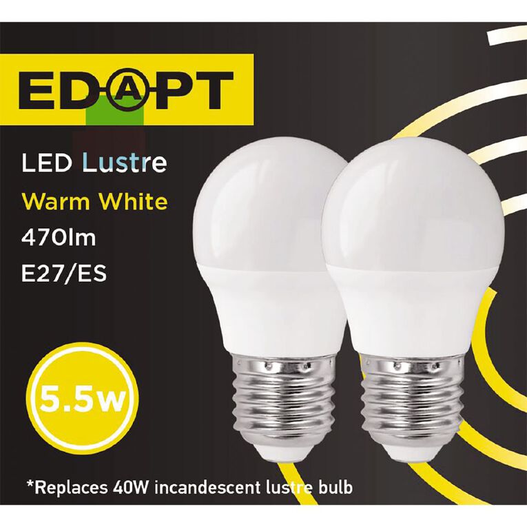 Edapt LED E27 Fancy Round Light Bulb 5.5W Warm White 2 Pack White | The ...
