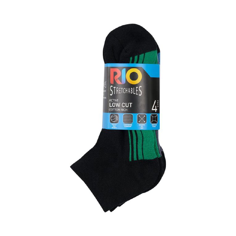 Rio Men's Low Cut Stretchables Socks 4 Pack Black W25 11K | The Warehouse