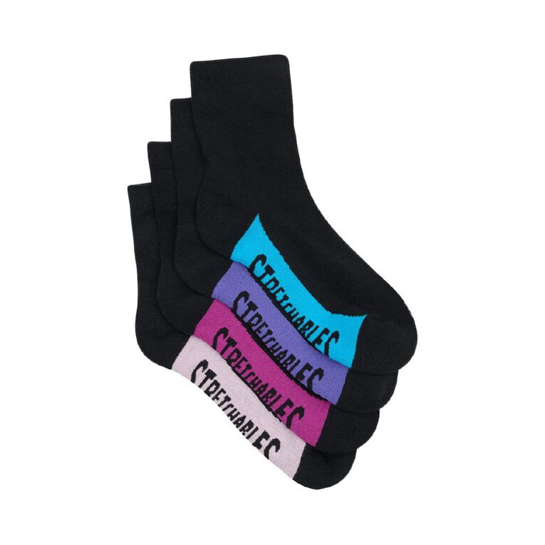 Rio Women's Quarter Crew Stretchable Socks 4 Pack Black | The Warehouse