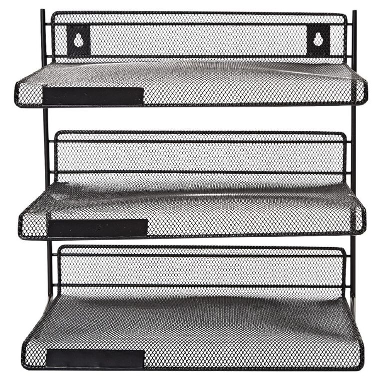 WS Mesh 3 Tier Shelf Black Black | The Warehouse