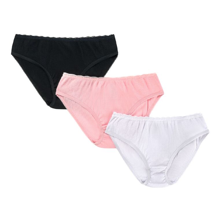 H&H Kids' Briefs With Lace Trim Black/Pink | The Warehouse