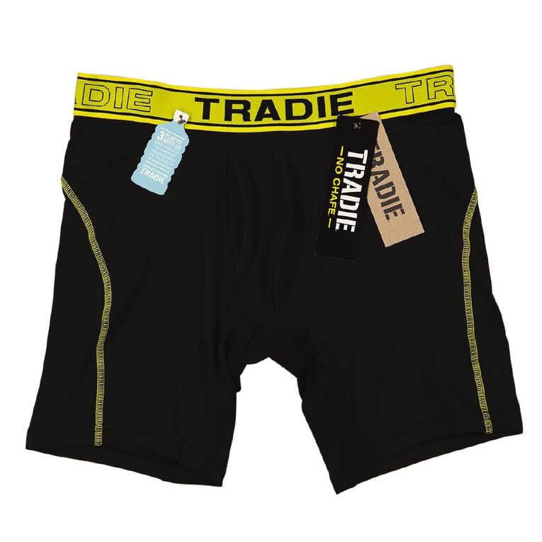 Tradie Men's No Chaffe Recycled Trunks Black/Yellow | The Warehouse