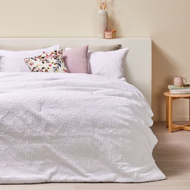 Living & Co Textured 3 Piece Comforter Set White White | The Warehouse