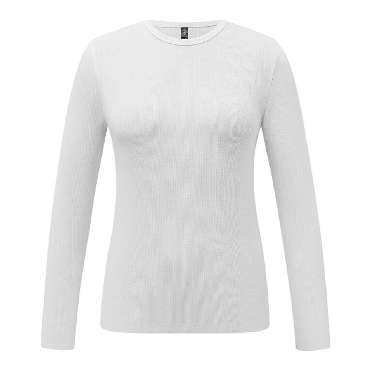 H&H Women's Long Sleeve Classic Rib Top White | The Warehouse