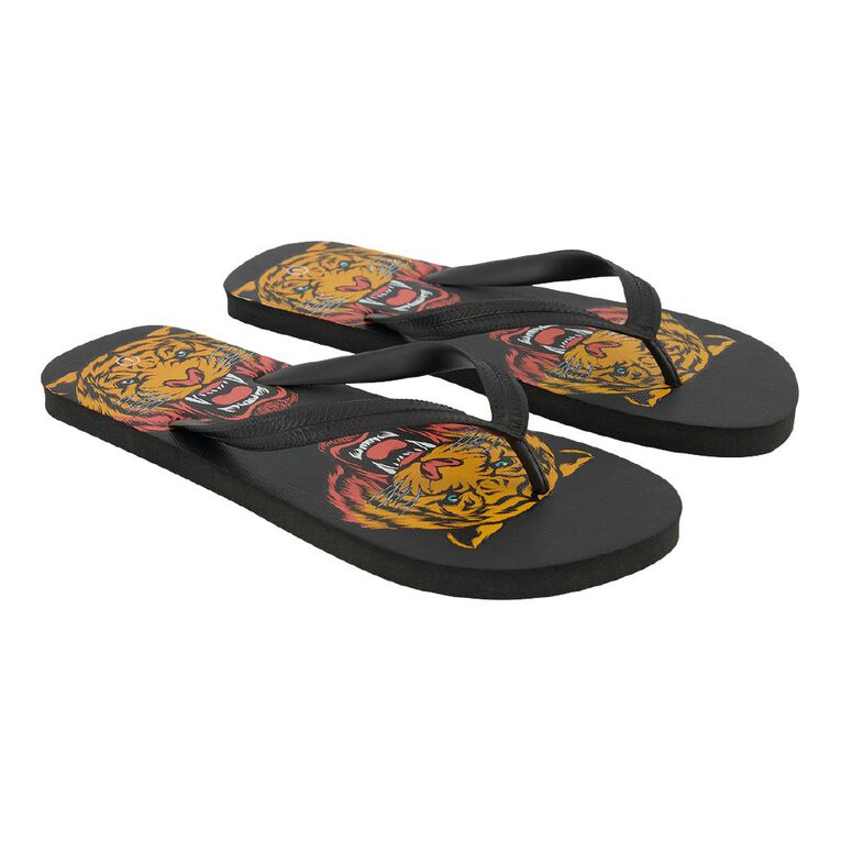 H&H Men's Recycled Printed Jandals Black/Orange | The Warehouse