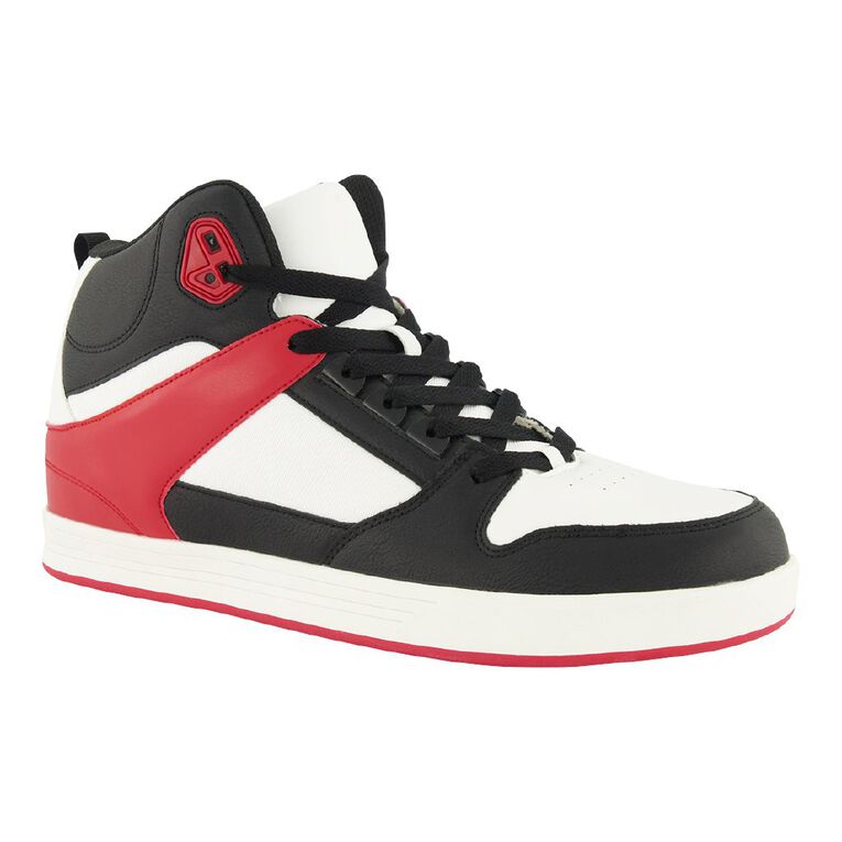H&H Men's Cade High Top Skate Shoes White/Red | The Warehouse