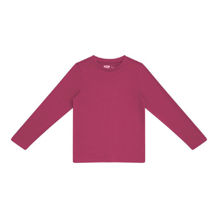Young Original Kids' Plain Long Sleeve Tee 2 Pack Pink Dark | The Warehouse
