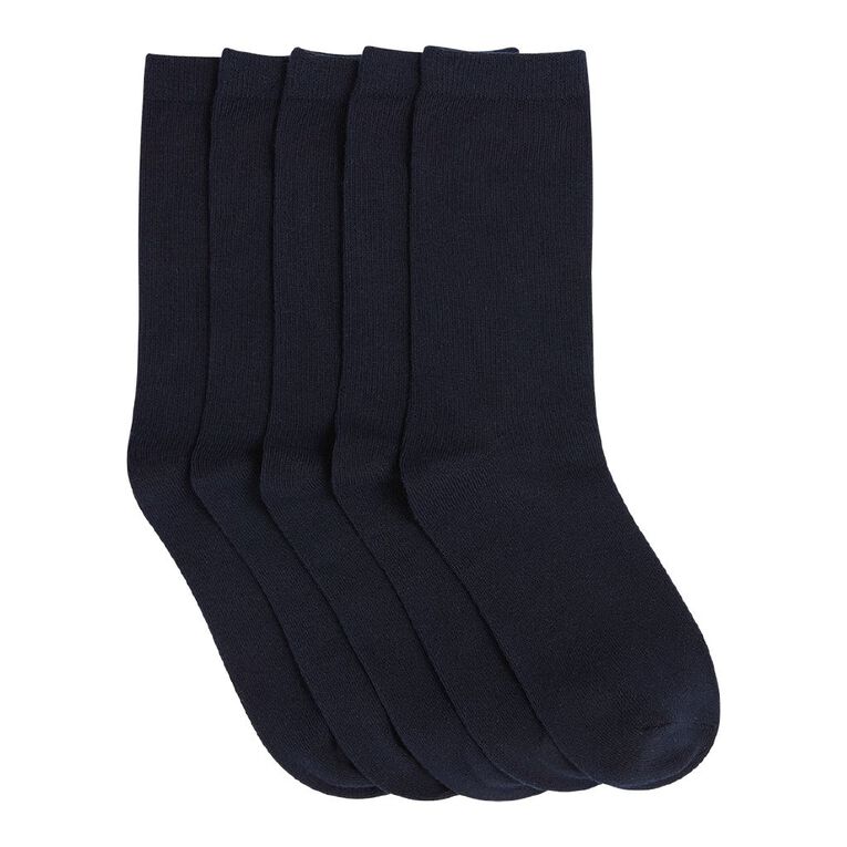 H&H Kids' Plain Crew Socks 5 Pack Navy | The Warehouse