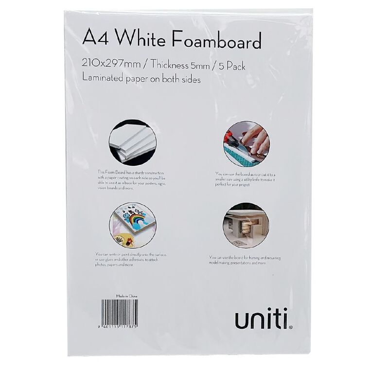 Uniti Foamboard 5mm A4 5 Pack | The Warehouse