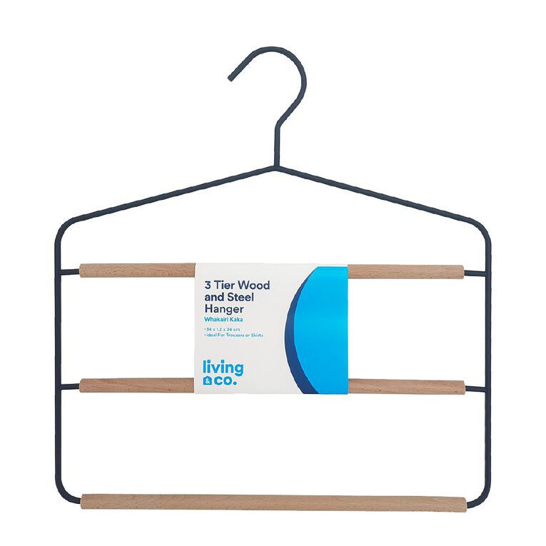 Living & Co 3 Tier Hanger Wood and Steel Natural Natural | The Warehouse