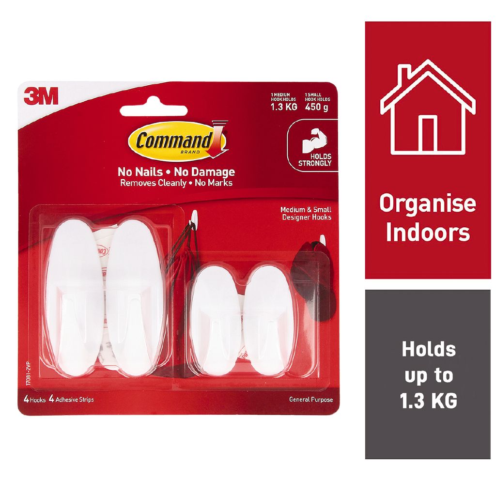 Command Designer Hooks Small & Medium Value Pack White | The Warehouse