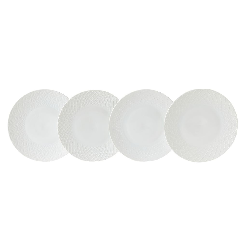 Living & Co Textured Glazed Plates Ivory 4 Pack Ivory | The Warehouse
