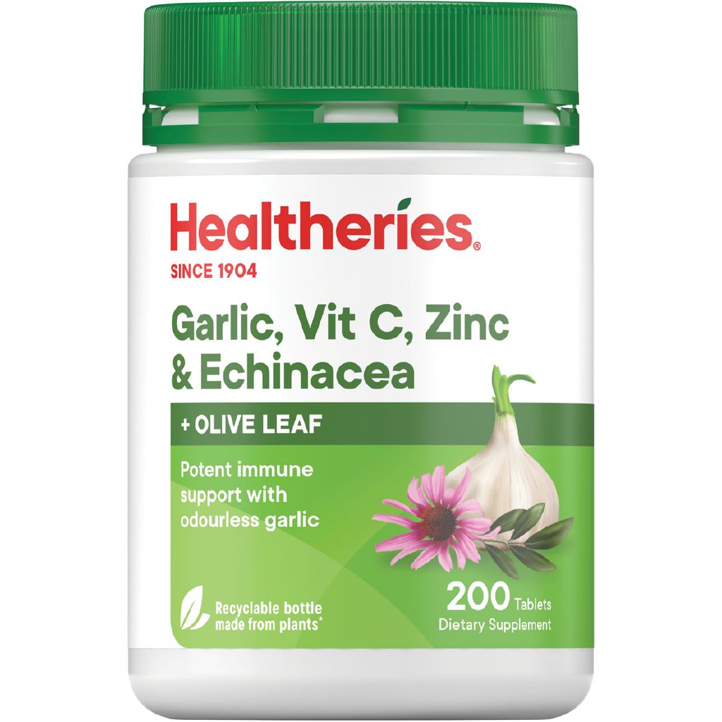 Healtheries Garlic Vitamin C Zinc & Echinacea with Olive Leaf 200s ...