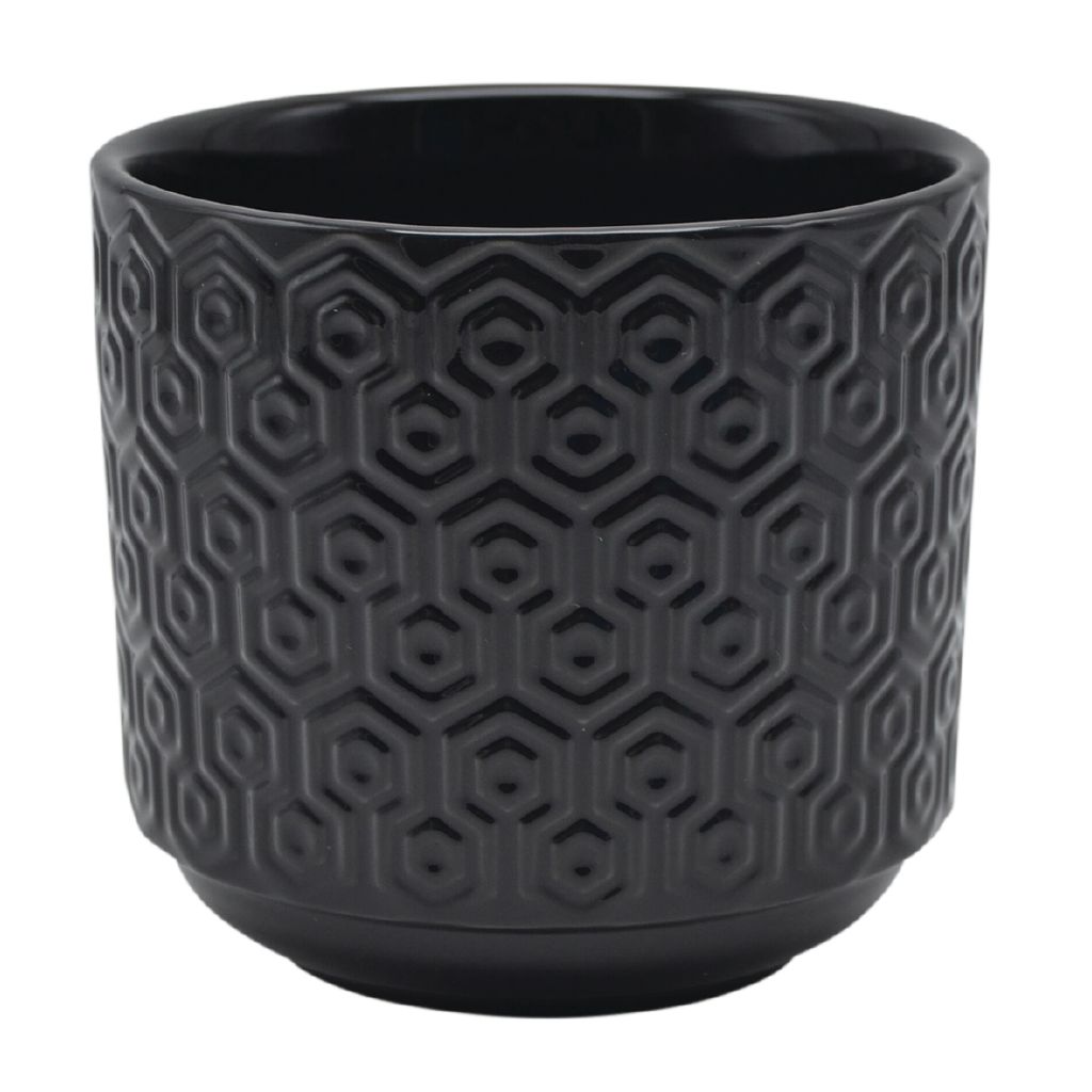 Kiwi Garden Ceramic Hex Textured Pot 11.5cm Black Black | The Warehouse