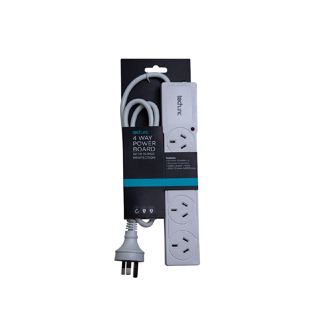 Tech.Inc 4 Way Powerboard with Surge Protection | The Warehouse