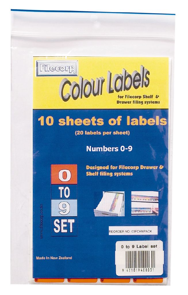 Filecorp Labels Set Numeric 0-9 Half Sheet Pack | The Warehouse