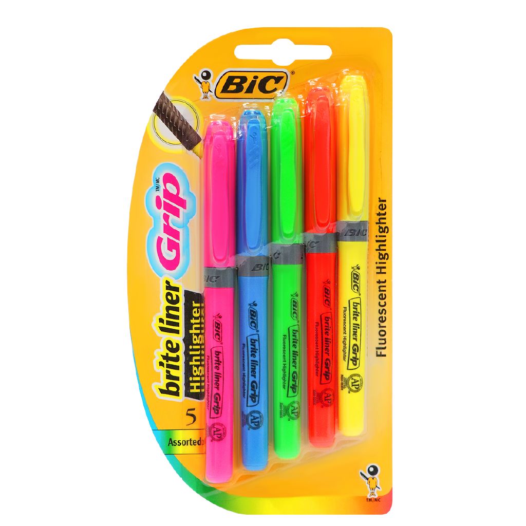 Bic Briteliner Grip 5 Pack Multi-Coloured Multi-Coloured | The Warehouse