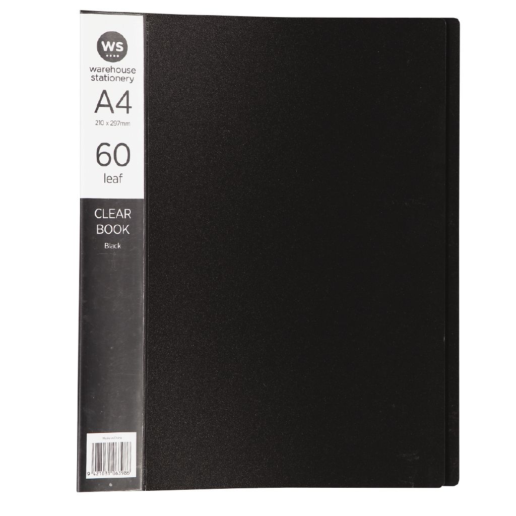 WS Clear Book 60 Leaf Black A4 Black | The Warehouse