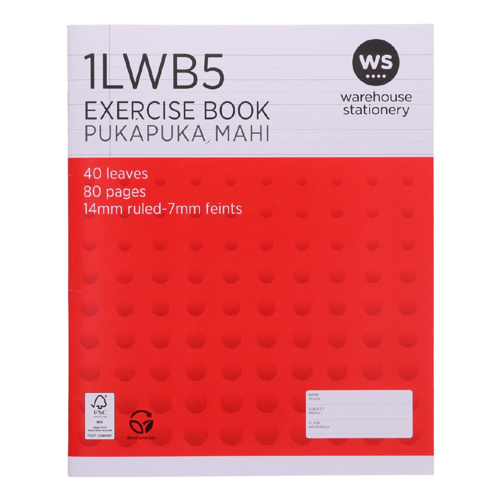 WS Exercise Book 1LWB5 7mm/14mm Ruled 40 Leaf Red Mid Red Mid | The ...