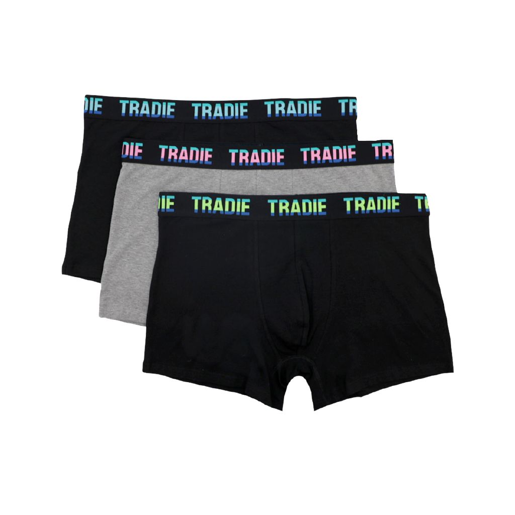 Tradie Big Fella Trunks 3 Pack Black/Grey | The Warehouse