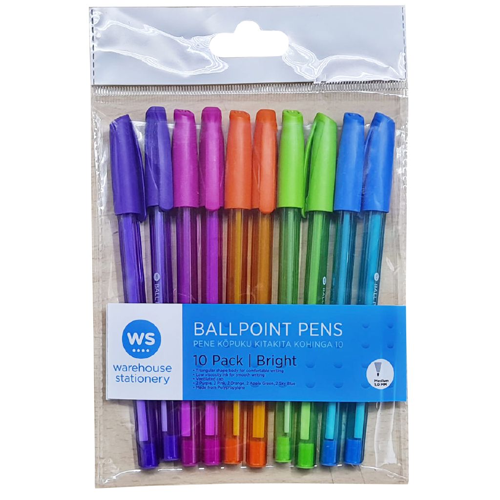 WS Ballpoint Pens Bright 10 Pack | The Warehouse