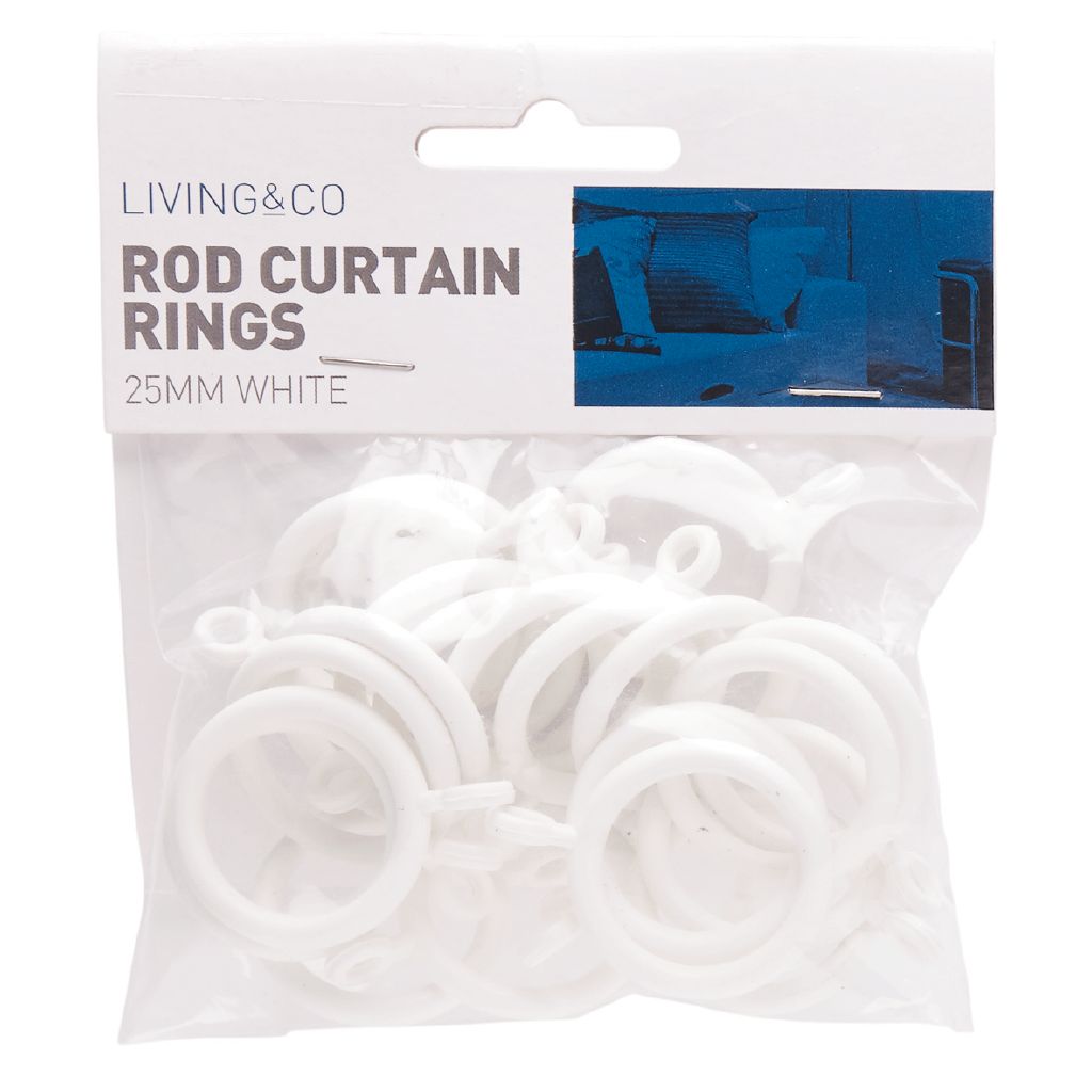 Living & Co Cafe Rod Curtain Rings 20mm White 20 Pack White | The Warehouse