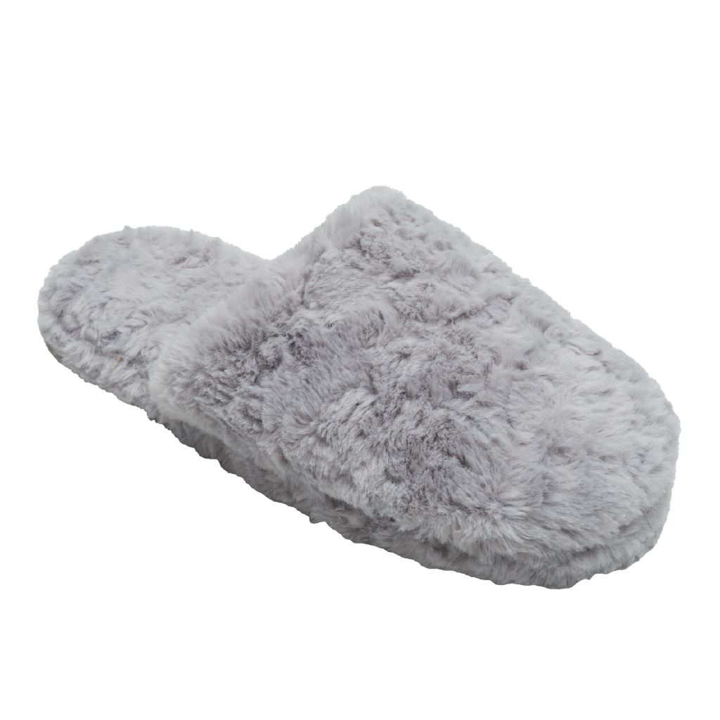 H&H Women's Fluffy Scuff Slippers Grey | The Warehouse