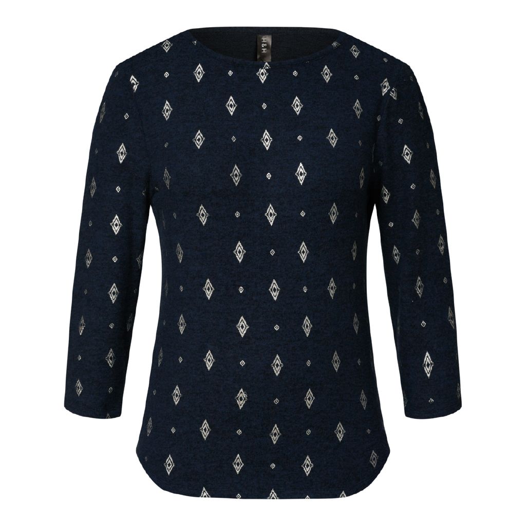 H&H Women's 3/4 Brushed Printed Top Blue Dark | The Warehouse
