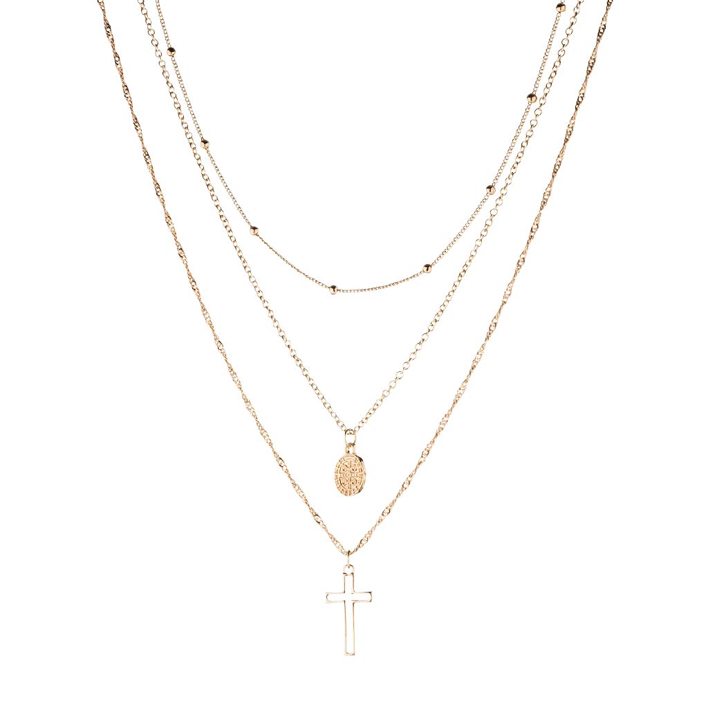 H&H 3 Layer Coin Cross Gold Necklace - 3 Pack Gold | The Warehouse