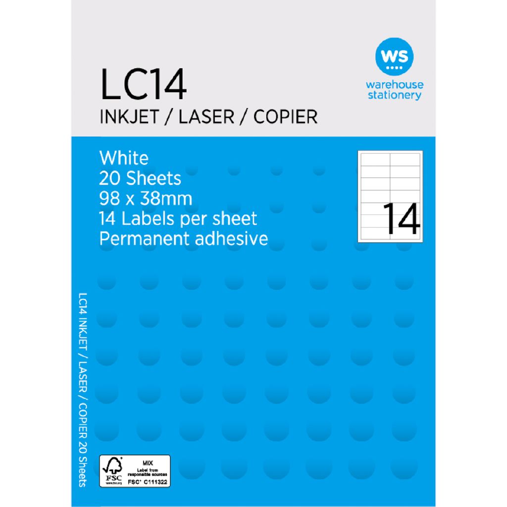 WS A4 14 Labels 20 Sheets White | The Warehouse