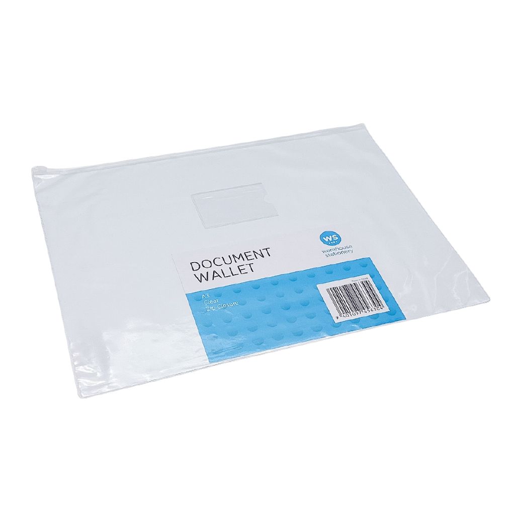 WS Zipper Document Wallet Clear A3 Clear | The Warehouse