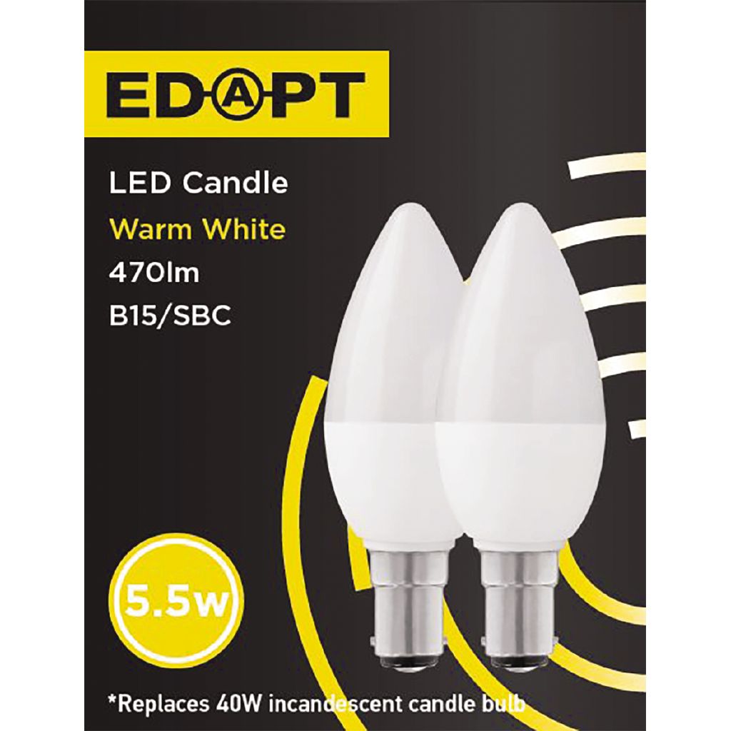 Edapt LED B15 Candle Light Bulb 5.5W Warm White 2 Pack White | The ...