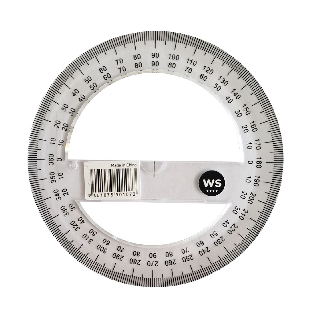 WS Recycled Plastic Protractor 360 degrees Clear 10cm | The Warehouse