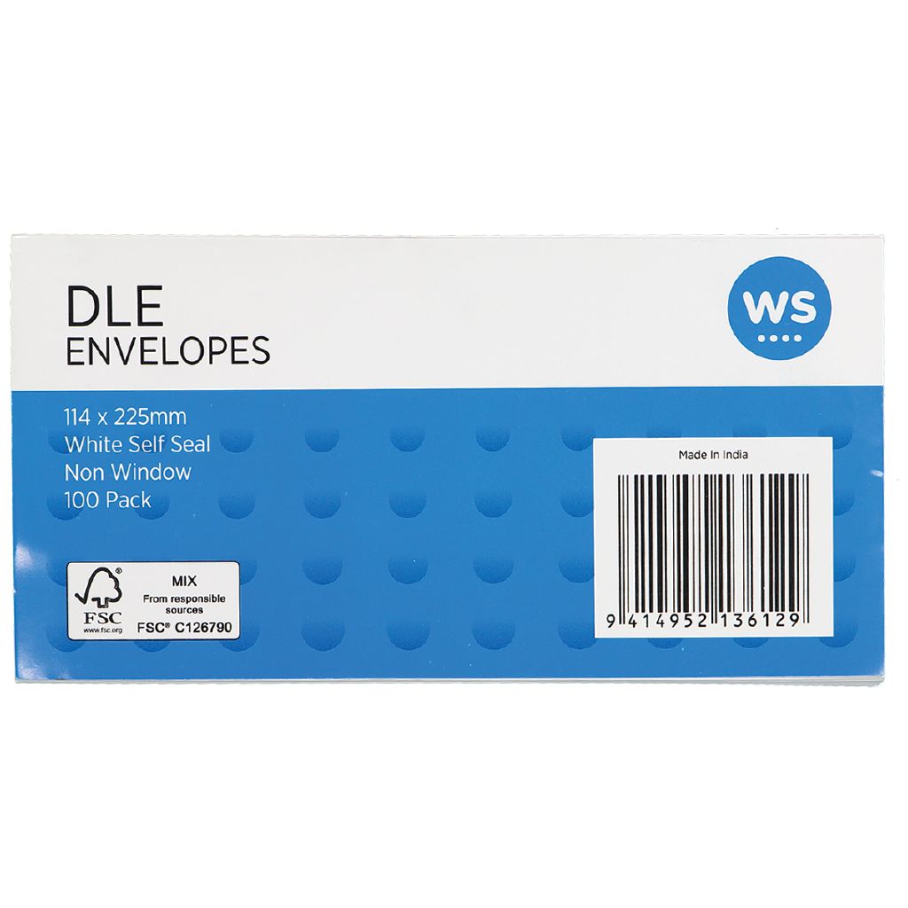 WS Envelope DLE Self Seal 100 Pack White White | The Warehouse