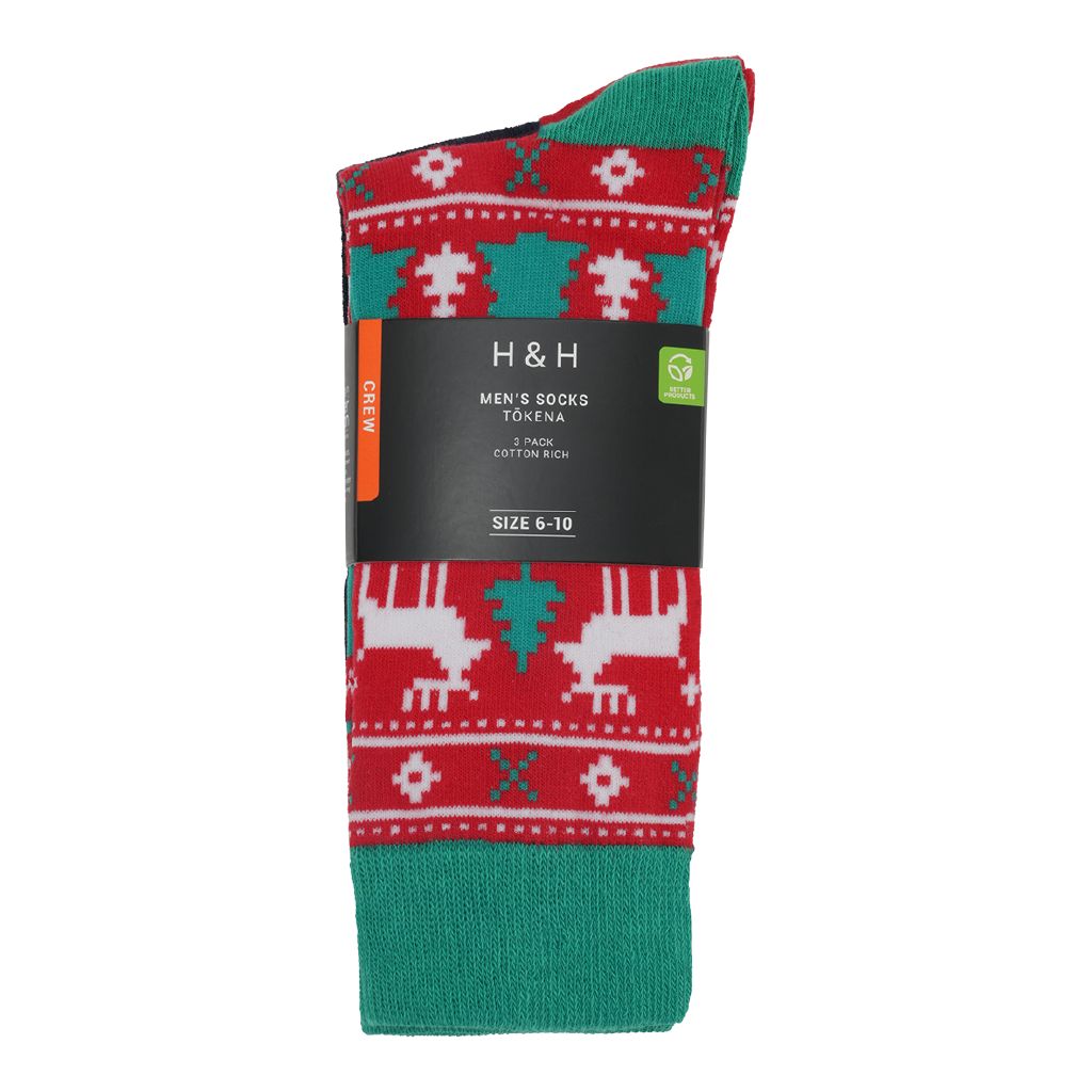 H&H Men's Jacquard Socks 3 Pack Placeholder Colour 1 | The Warehouse