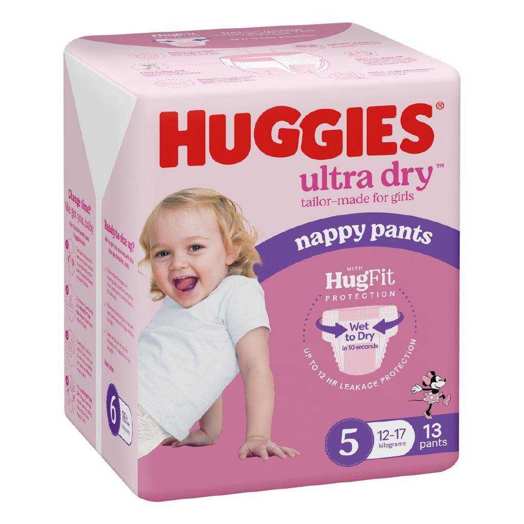 Huggies Ultra Dry Nappy Pants Walker Girl Size 5 12-17kg 13 Pack | The ...