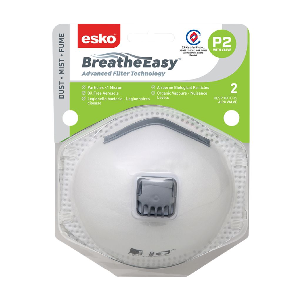 Esko Breathe Easy P2 Valved Disposable Respiratory Mask 2 Pack White ...