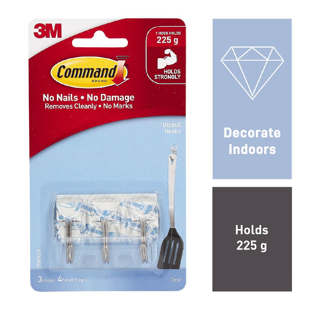 Command Utensil Hooks with Strips Small Clear | The Warehouse