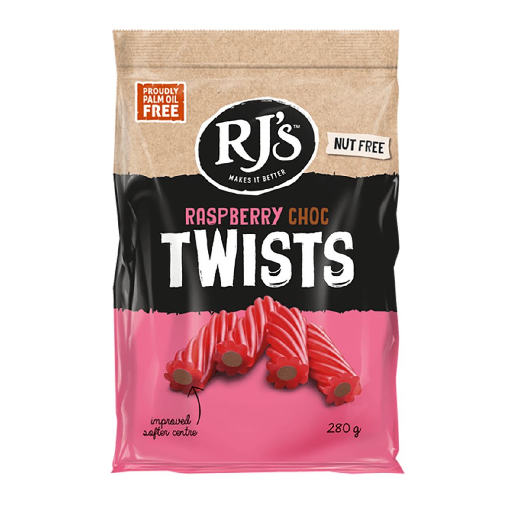 RJ's Raspberry Choc Twists 280g | The Warehouse