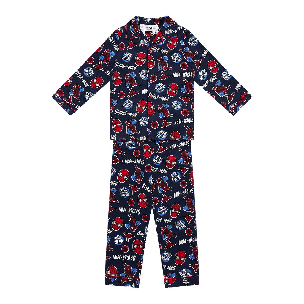 Spider-Man Boys' Flannel Pyjama Set Blue Dark | The Warehouse
