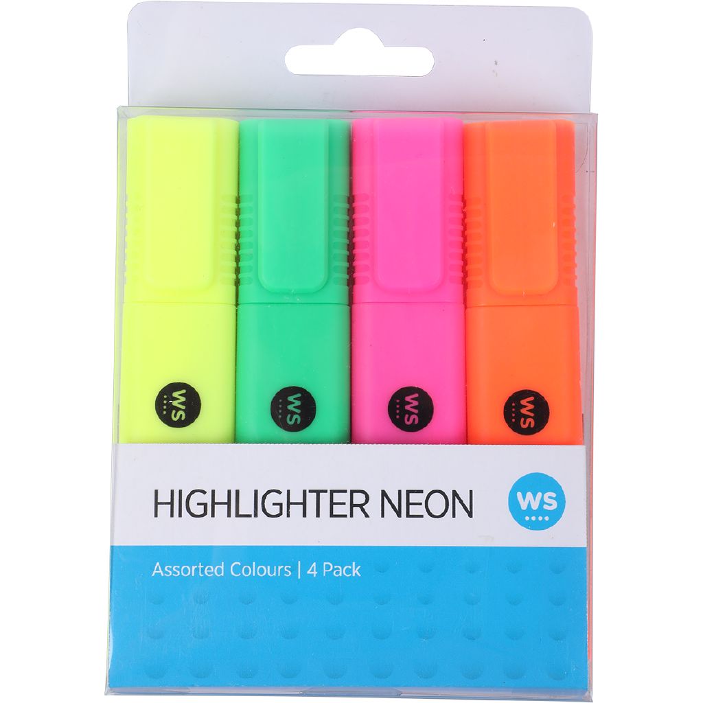 WS Highlighters Neon 4 Pack | The Warehouse