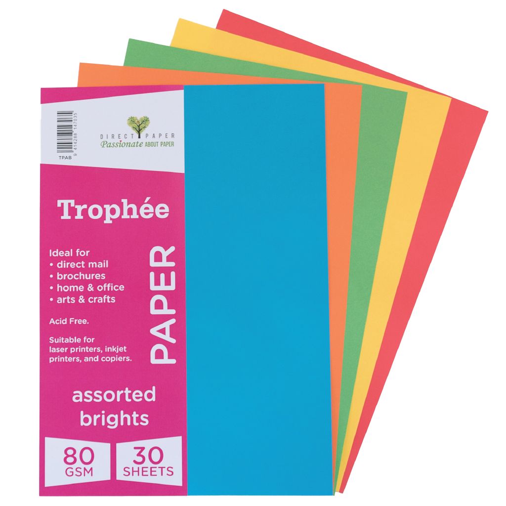 Trophee Paper 80gsm Brights 30 Pack A4 Assorted | The Warehouse
