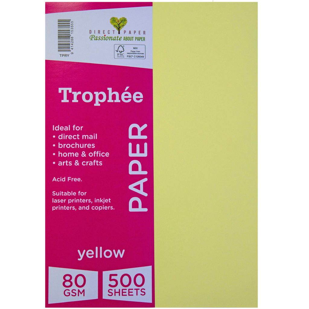 Trophee Paper 80gsm Yellow A4 500 Pack Yellow Mid | The Warehouse