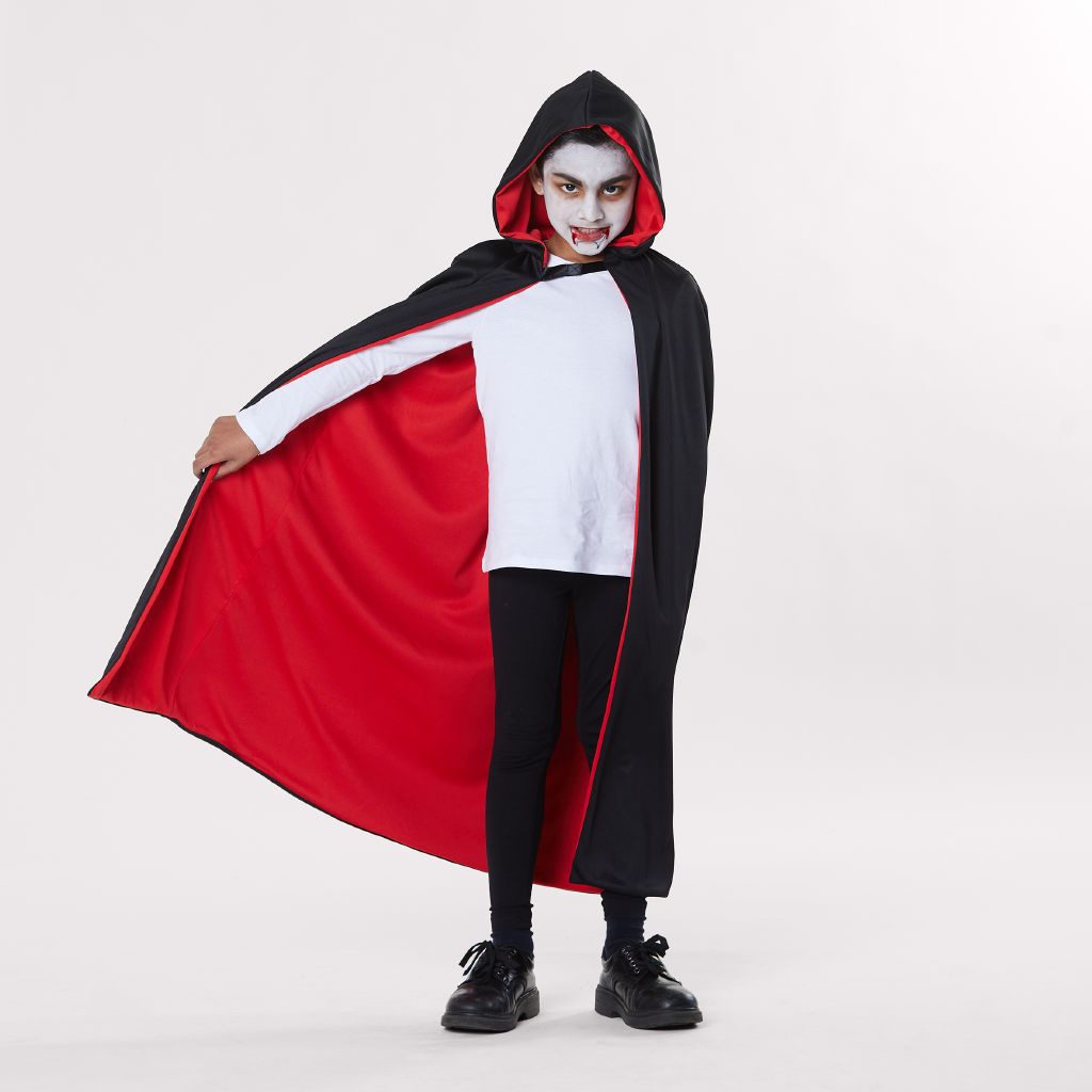 Amscan Reversible Cape With Hood Black/Red 90cm Black/Red | The Warehouse