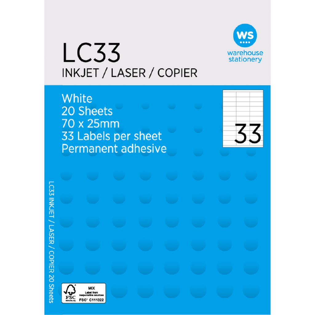 WS LC33 Labels 20 Sheets White | The Warehouse