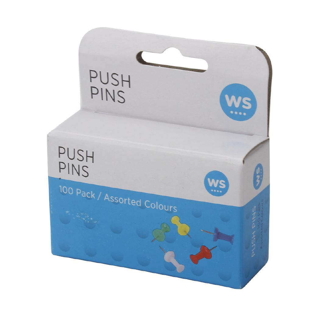 WS Push Pins 100 Pack Assorted Assorted | The Warehouse