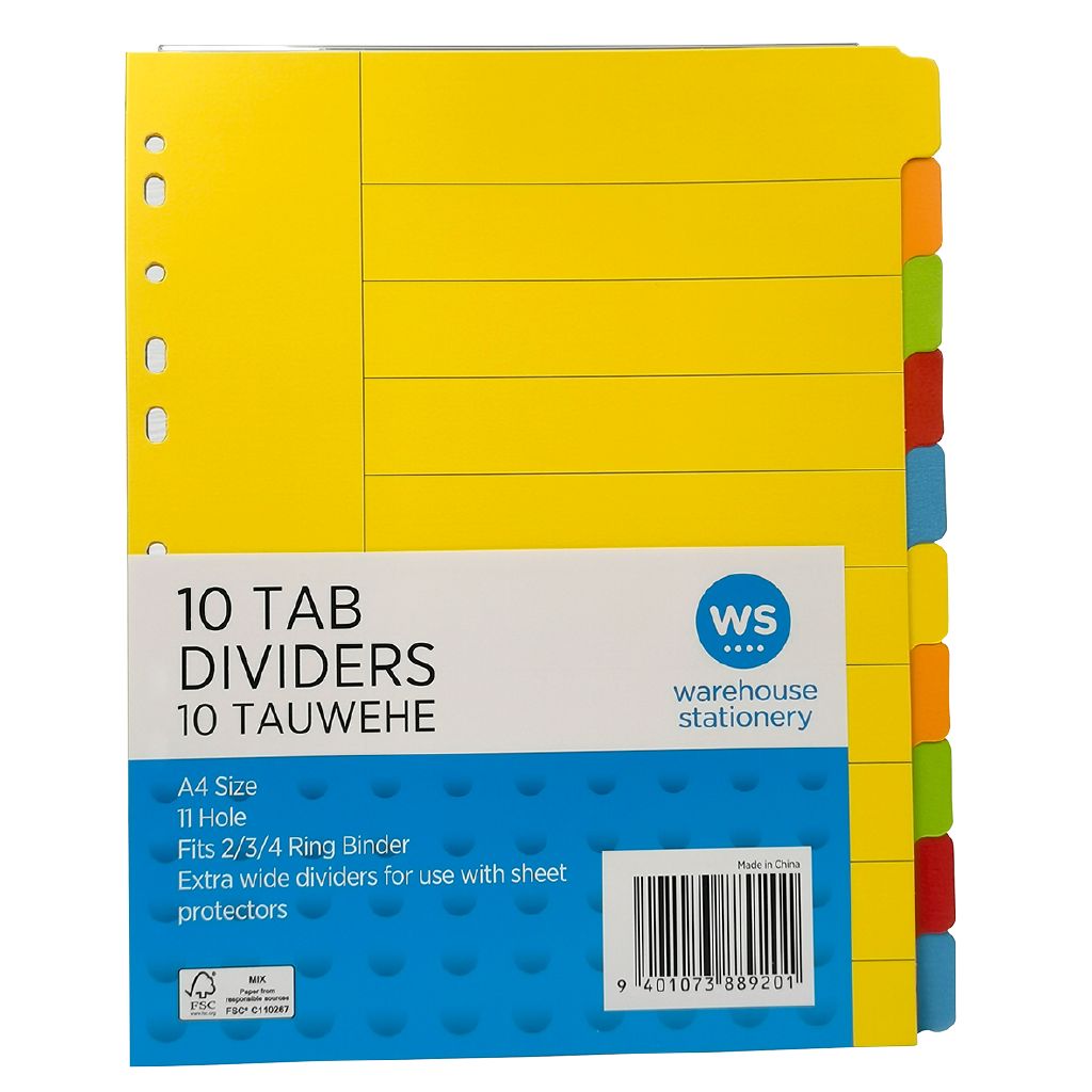 WS 10 Tab X Wide Coloured Divider | The Warehouse